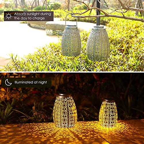 Solar Lanterns Outdoor, 2 Pack Solar Table Lanterns Waterproof Solar Powered Lanterns Lights with Handle Hanging for Patio, Garden, Deck, Party Decorations (Solar Lantern-1)