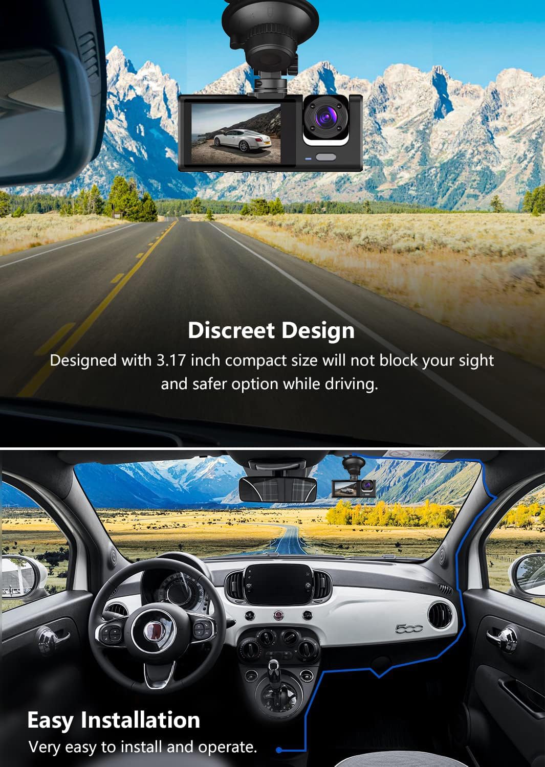 Dash Camera for Cars, 3 Channel 4K Dash Cam Front and Rear Inside,1080P Full HD 170 Deg Wide Angle Dashboard Camera with 64GB Card, IPS Screen,Built in IR Night Vision,G-Sensor,Loop Recording