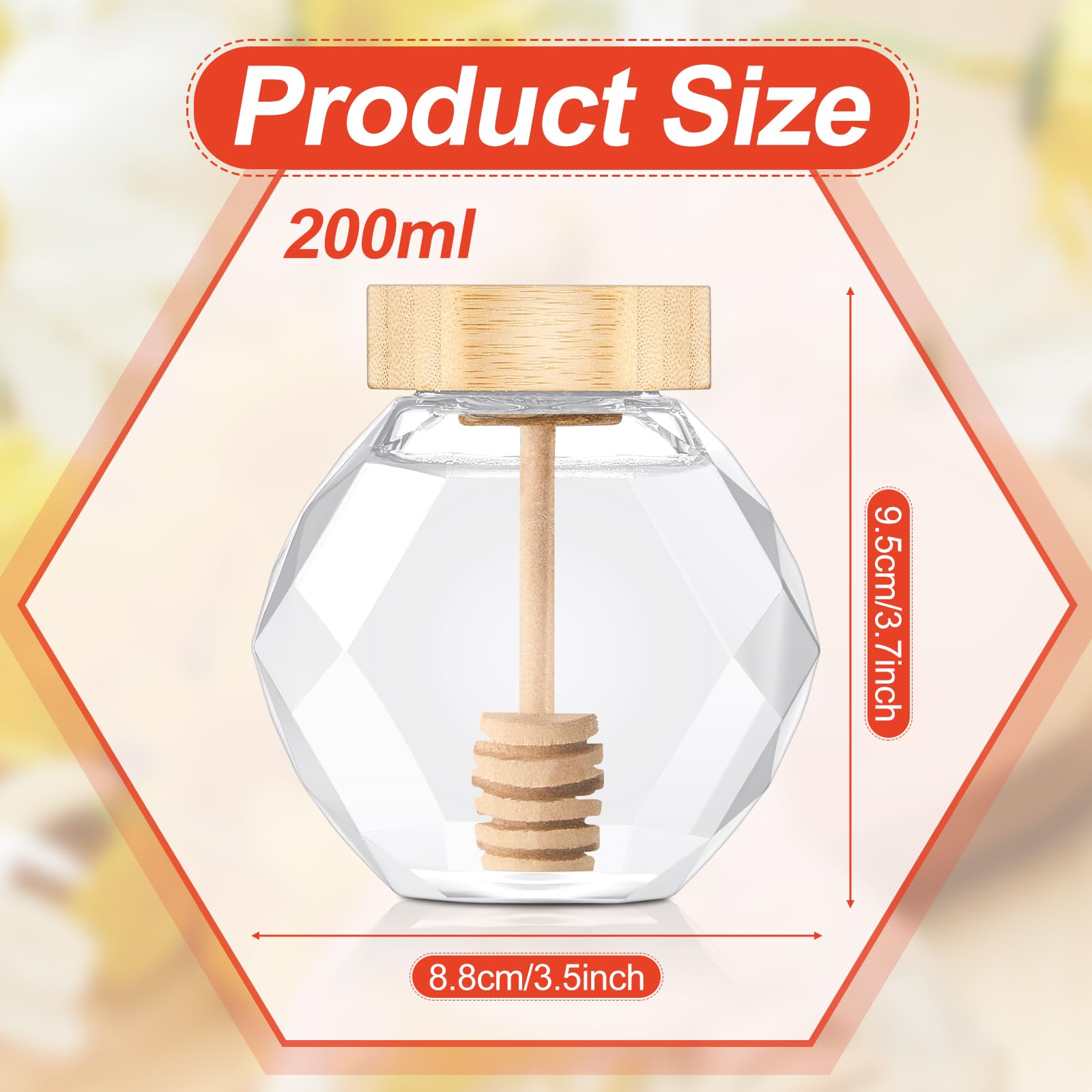 Umigy 2 Pcs 8 oz Glass Honey Dispenser with Wooden Spiral Drip Dipper Clear Hexagon Shape Small Honey Container with Dipper and Lid for Home Storage Syrup Kitchen