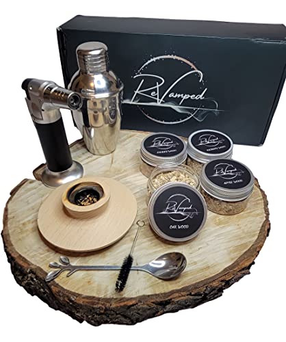 Hello_ReVamped Cocktail Smoker Kit with Torch , Whiskey Included Mixer Four Kinds of Wood Chips Bourbon Drink Infuser for Infused Cocktails, Black, (CS200)