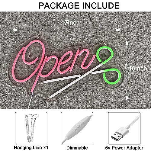 Hair Cut Salon Open Neon Sign for Barbershop Scissors Wall Décor with Dimmable Switch LED Haircut Barber Neon Business Signs Light