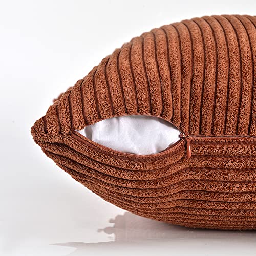 Fancy Homi Rust Boho Decorative Throw Pillow Covers 18x18 Inch for Living Room Couch Bed, Farmhouse Home Decor, Soft Corss Corduroy Patchwork Textured Terracotta Accent Cushion Case 45x45 cm