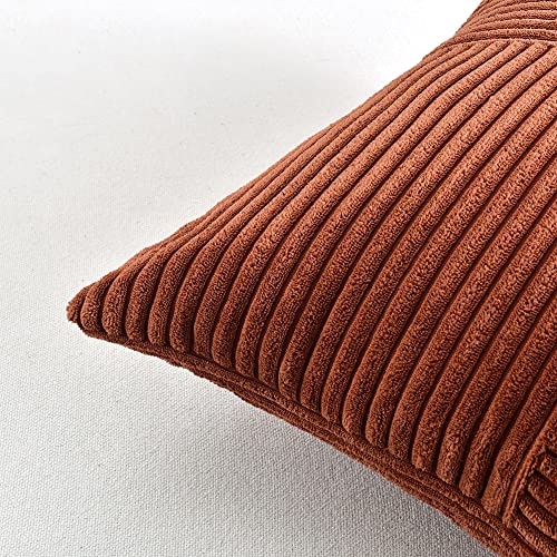 Fancy Homi Rust Boho Decorative Throw Pillow Covers 18x18 Inch for Living Room Couch Bed, Farmhouse Home Decor, Soft Corss Corduroy Patchwork Textured Terracotta Accent Cushion Case 45x45 cm