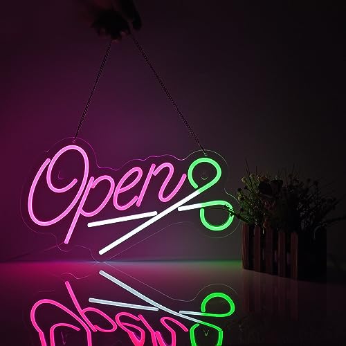 Hair Cut Salon Open Neon Sign for Barbershop Scissors Wall Décor with Dimmable Switch LED Haircut Barber Neon Business Signs Light