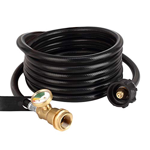 GASLAND 12 FT Propane Extension Hose with Gauge, Flexible Gas Line with Leak Detector Replacement for Gas Grill, Stove, Heater, Fire Pit and More, Propane Hose, Acme to Male QCC/POL Fittings