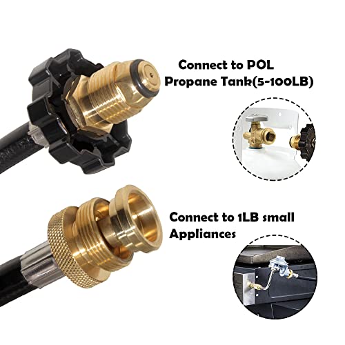 Hooshing 5FT Propane Hose Adapter with POL Connection for Coleman Camp Stove, Buddy Heater, Gas Grill to LP Cylinder Converts 1LB Appliances to 5-100lb Tank