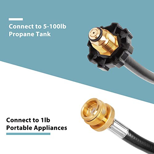 SHINESTAR 5FT Propane Hose and Adapter, Fit for Coleman Roadtrip Grill, Buddy Heater, Weber Q and More, Converts 1LB Appliances to 5-100lb Tank