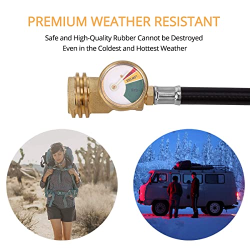 GASLAND 12 FT Propane Extension Hose with Gauge, Flexible Gas Line with Leak Detector Replacement for Gas Grill, Stove, Heater, Fire Pit and More, Propane Hose, Acme to Male QCC/POL Fittings