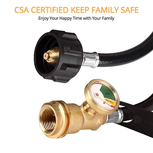 GASLAND 12 FT Propane Extension Hose with Gauge, Flexible Gas Line with Leak Detector Replacement for Gas Grill, Stove, Heater, Fire Pit and More, Propane Hose, Acme to Male QCC/POL Fittings