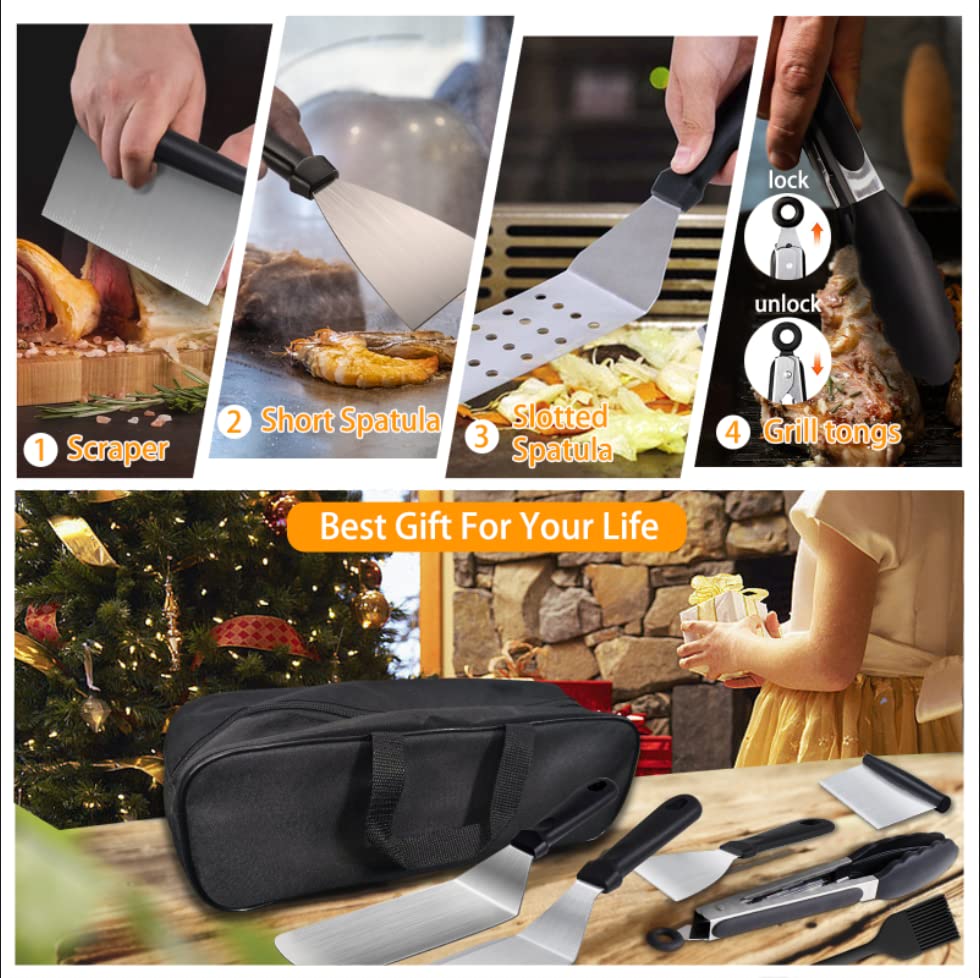 Zhenmao Griddle Accessories Kit, 18 PCS Flat Top Grill Accessories Set for Blackst Kitchen,Grill Kit with Spatula Fork Food Clip Brush Storage Bag Grill Mats for Men BBQ Tools Grilling