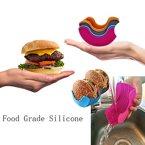 Lufapeach 4pcs Car Burger Holder Sauce Holder Retractable Burger Buddy Fixed Box Reusable Hamburger Bun Shell Silicone Burger Box Holder for Burger Lovers