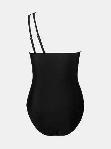 CUPSHE Women's One Piece Swimsuits Bathing Suits One Shoulder Adjustable Straps Cutout Asymmetrical Swimwear Mesh, M Black