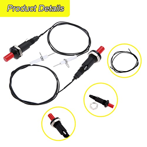 Guofulda 2 Sets Grill Piezo Igniters, Type of 1 Out 2 Electrode 200 Degree Resistance Wire 1 Meter, with Cable Push Button Igniter, Fit for Gas Fireplace, Oven, Heater, Kitchen lgniter