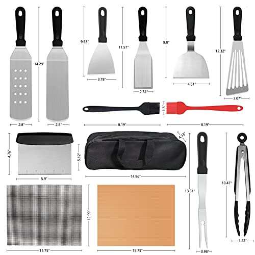 Zhenmao Griddle Accessories Kit, 18 PCS Flat Top Grill Accessories Set for Blackst Kitchen,Grill Kit with Spatula Fork Food Clip Brush Storage Bag Grill Mats for Men BBQ Tools Grilling
