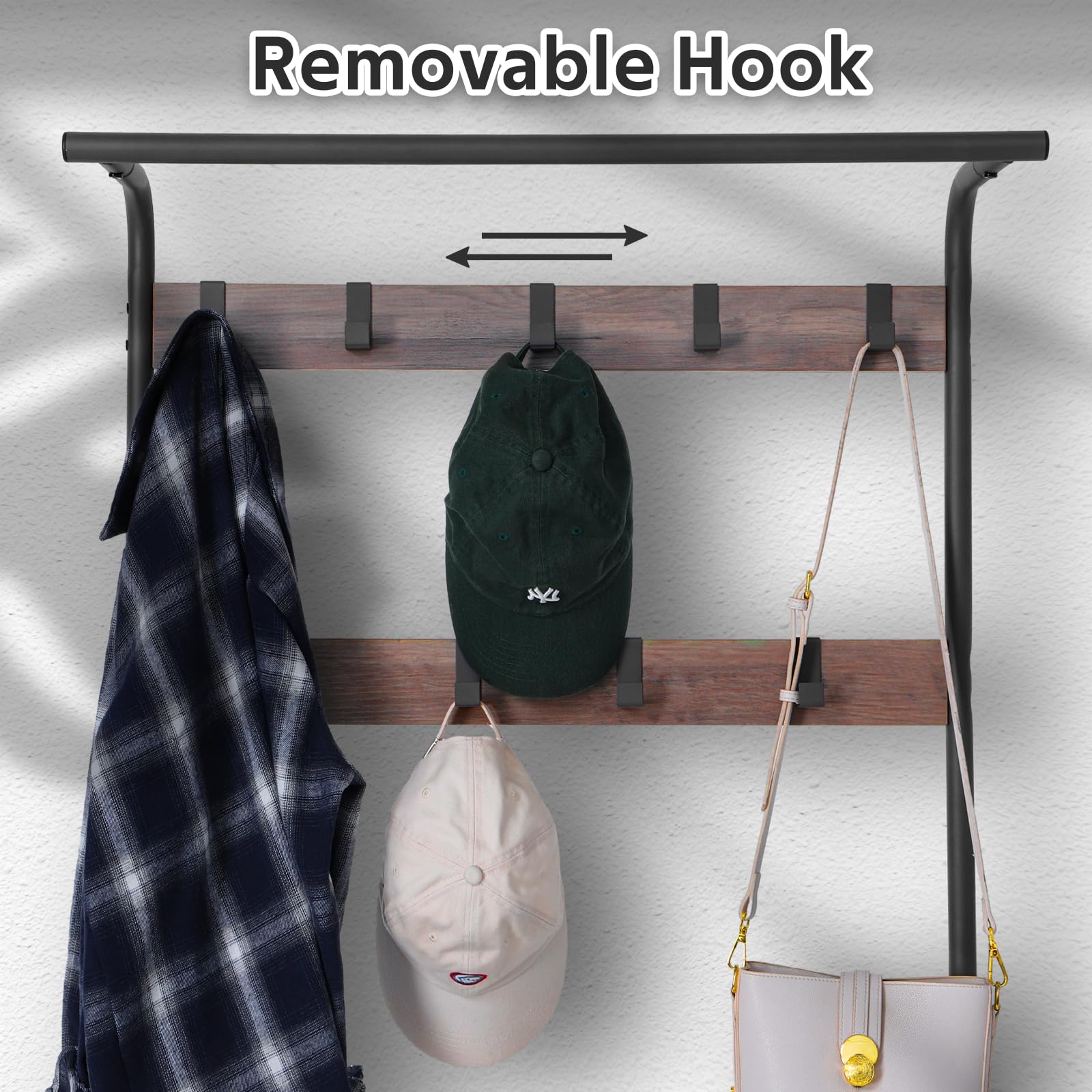 cenivi Hall Tree with Bench and Shoe Storage, 4-In-1 Entryway Bench with Coat Rack, with Hanging Rod, 9 Removable Coat Hooks, Shoes Rack, Assembled Hall Tree with Storage Furniture, Gray