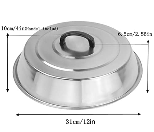12 Inch Heavy Duty Cheese Melting Dome - Stainless Steel Griddle Grill Accessories - Durable Round Basting, Steaming Cover - Heat Resistant Handle for Flat Top Griddle Grill Indoor/Outdoor- 2 Domes