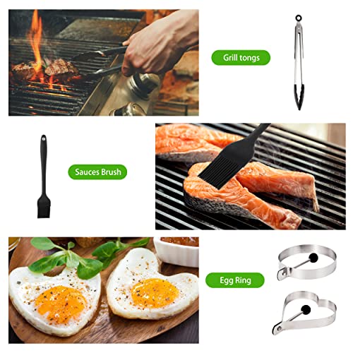 Stolix 29Pcs Stainless Steel Griddle Accessories Kit for Blackstone and Camp Chef Grill BBQ Spatula Set with Carry Bag 100Pcs Bamboo Skewers