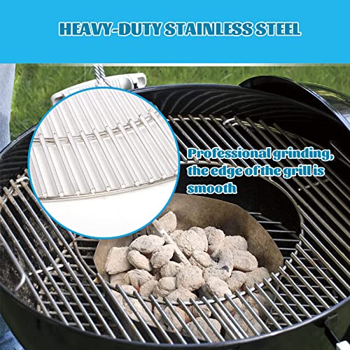 Hinged Cooking Grate for Weber 22β Charcoal Grill,Heavy-Duty Stainless Steel Grill Grate for Weber 8835 Gourmet BBQ System Hinged Cooking Grate,Works Great on 22" Weber,Barrel Grills,Recteq Bullseye