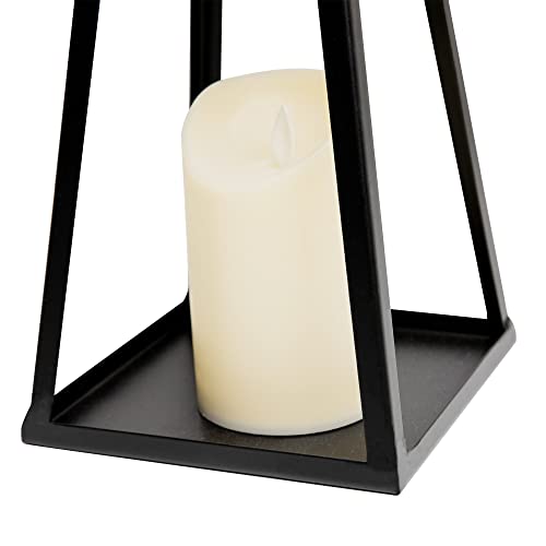 HPC Decor 16inch Lantern Decorative w/Flickering LED Candles- Decorative Outdoor Lantern- Chunky Black Metal Candle Lantern- Vintage Lantern Decor for Indoor, Outdoor, Patio, Porch (No Glass)