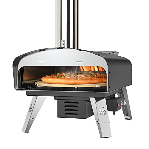 Mimiuo Black Portable Wood Pellet Pizza Oven with 13" Pizza Stone & Foldable Pizza Peel - Wood-Fired Pizza Oven Kit with Automatic Rotation System (Tisserie W-Oven Series)
