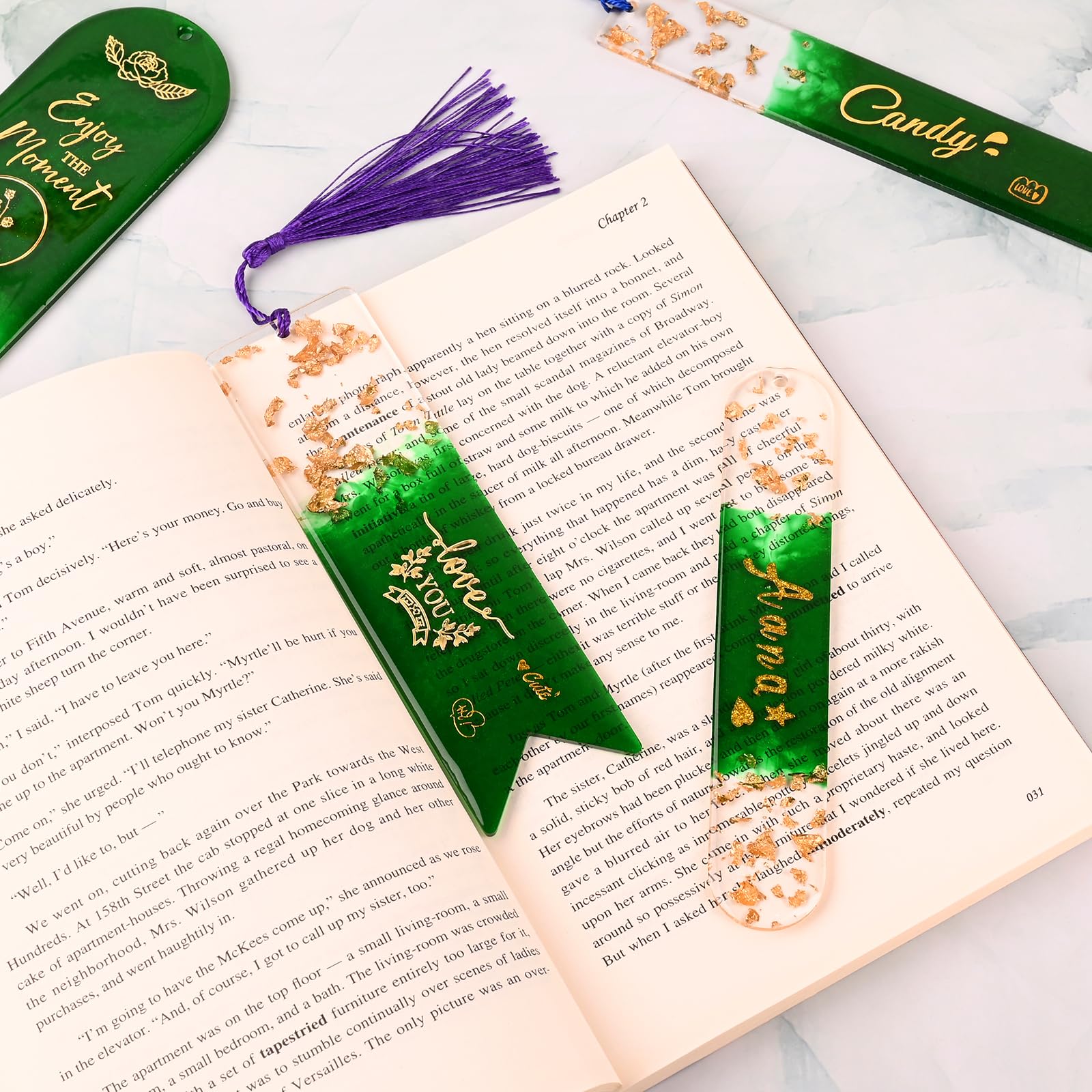 Actvty Silicone Bookmark Molds - 5 Shapes and 20pcs Bookmark Tassels for Resin Casting Crafts