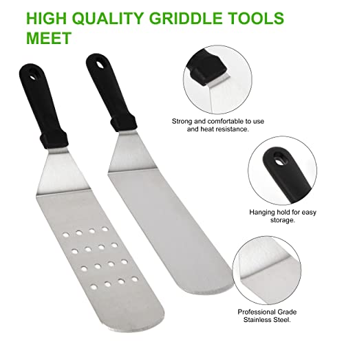 Stolix 29Pcs Stainless Steel Griddle Accessories Kit for Blackstone and Camp Chef Grill BBQ Spatula Set with Carry Bag 100Pcs Bamboo Skewers