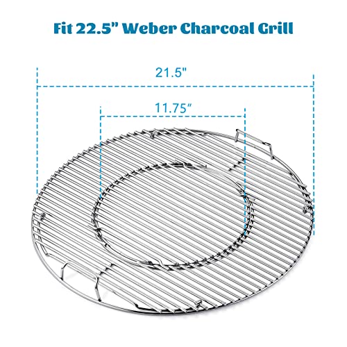 Hinged Cooking Grate for Weber 22β Charcoal Grill,Heavy-Duty Stainless Steel Grill Grate for Weber 8835 Gourmet BBQ System Hinged Cooking Grate,Works Great on 22" Weber,Barrel Grills,Recteq Bullseye