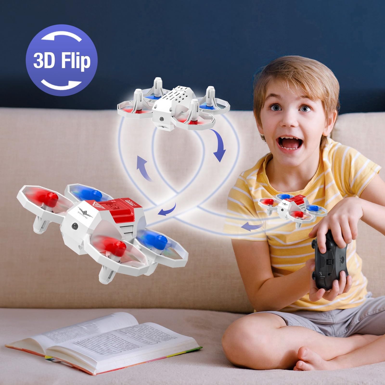 Rc Drone for Beginner, JoyKey Easy Mini Drone for kids with Adjustable LED Light, Indoor Quadcopter with Speed Mode, Altitude Hold, 3D Flip, Auto Rotation, One Key Start/Land, Headless Mode and 2 Batteries, Drone Toy for Boys & Girls