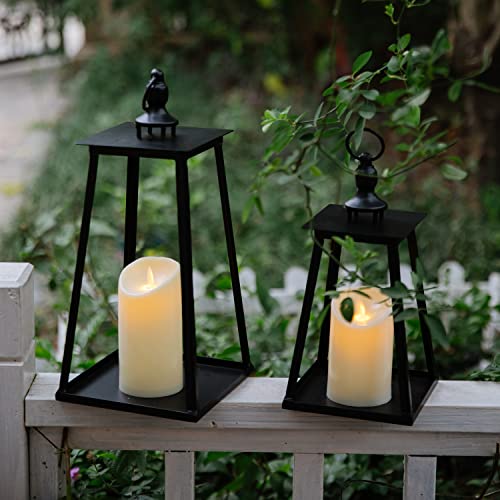 HPC Decor 16inch Lantern Decorative w/Flickering LED Candles- Decorative Outdoor Lantern- Chunky Black Metal Candle Lantern- Vintage Lantern Decor for Indoor, Outdoor, Patio, Porch (No Glass)