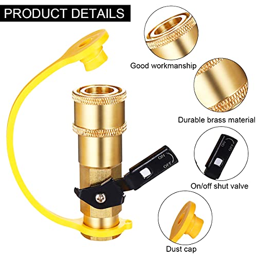 AutoRocking 1/4" Propane Quick Connect Adapter Assembly Kit, 1/4" Shutoff Valve and Full Flow Plug, with 3/8" Female Flare