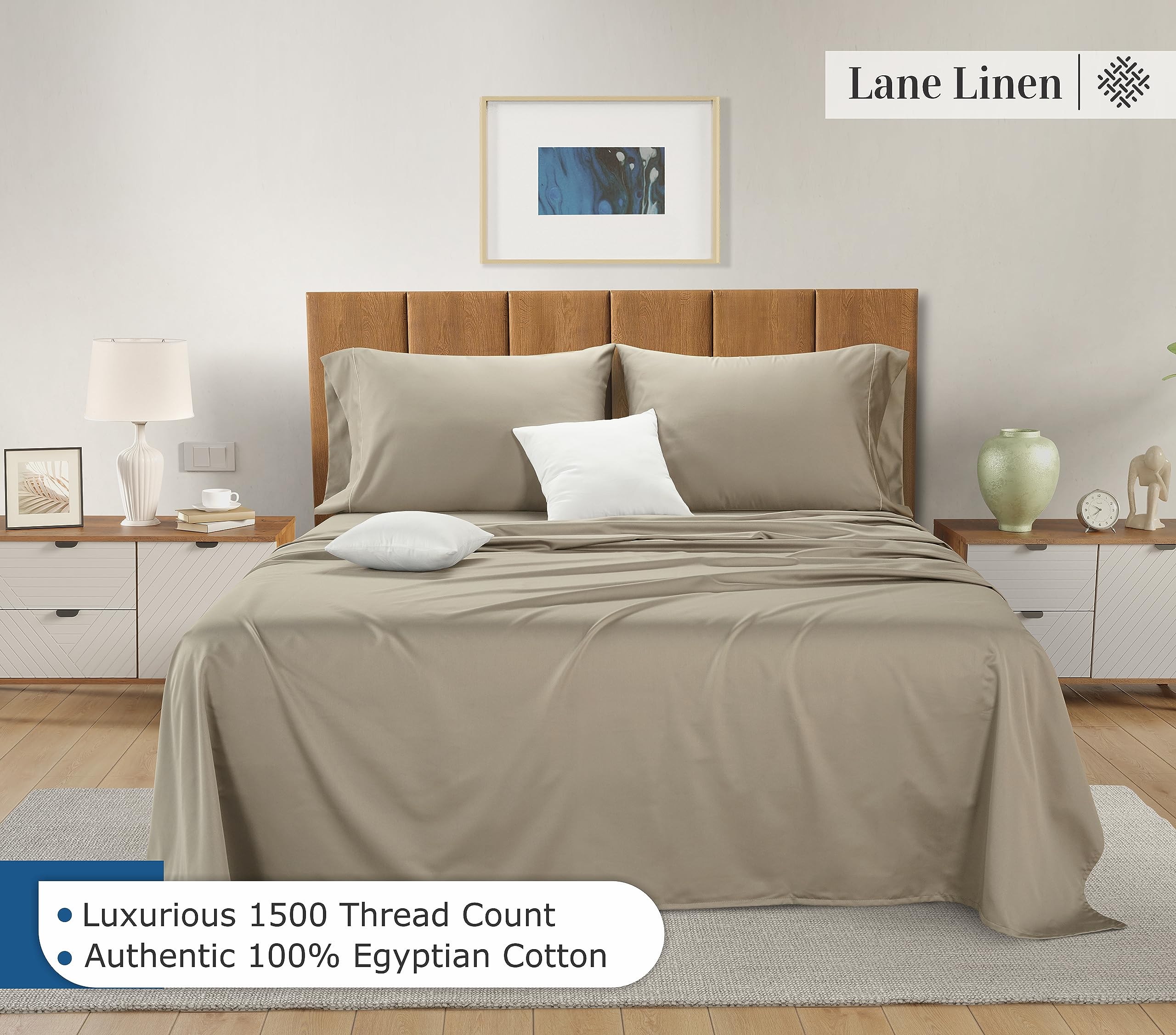 LANE LINEN 100% Egyptian Cotton Full Size Bed Sheets Set - 1500 Thread Count, 4 Pieces Set - Premium Sateen Weave Cotton Full Bed Sheets Set - 15" Deep Pocket Full Size Sheets Set - Linen