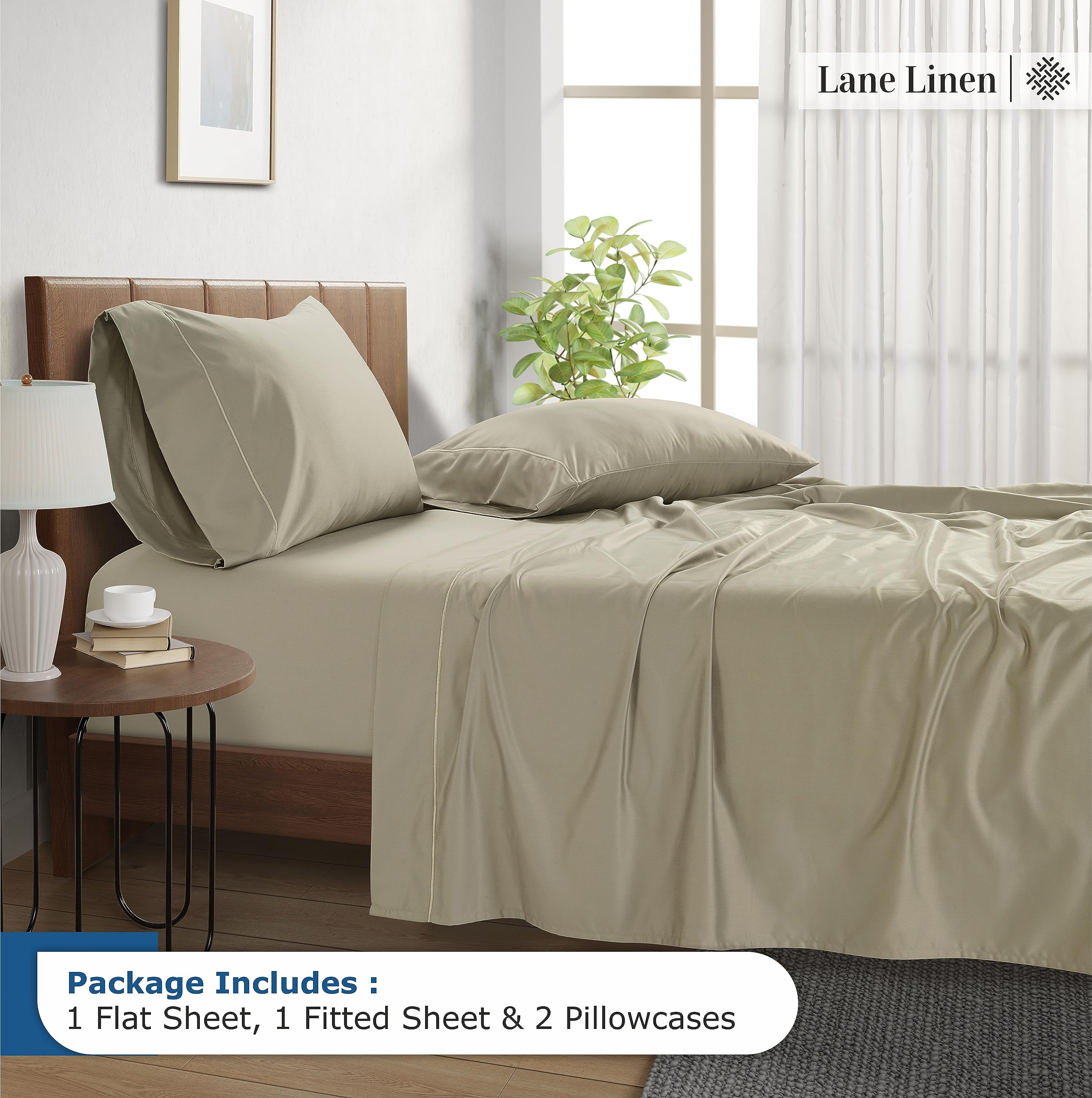 LANE LINEN 100% Egyptian Cotton Full Size Bed Sheets Set - 1500 Thread Count, 4 Pieces Set - Premium Sateen Weave Cotton Full Bed Sheets Set - 15" Deep Pocket Full Size Sheets Set - Linen