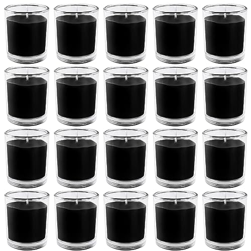 20 Pack Black Votive Candles in Clear Glass-Unscented Soy Wax Candles for Halloween Birthdays Wedding Dinner-Lasting Burn for 15 Hours