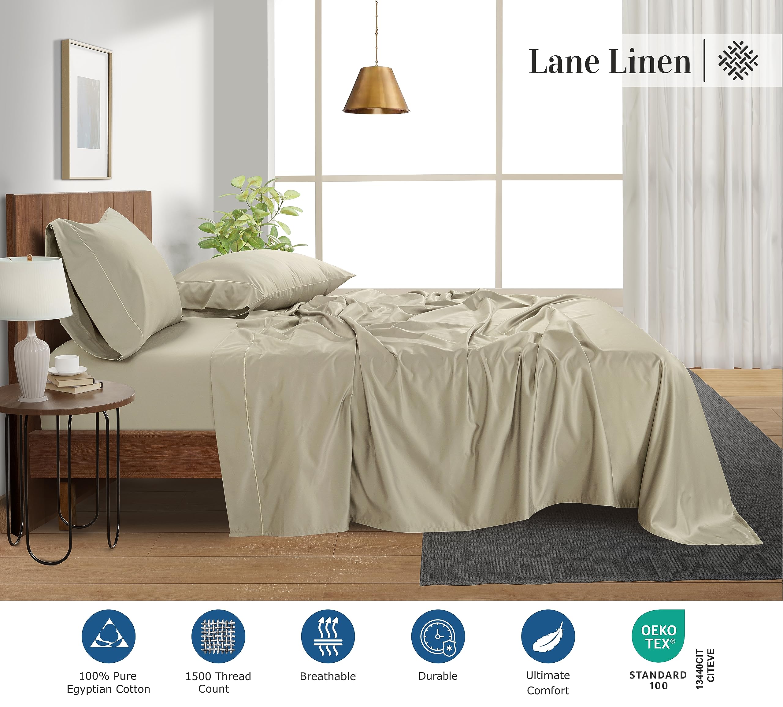 LANE LINEN 100% Egyptian Cotton Full Size Bed Sheets Set - 1500 Thread Count, 4 Pieces Set - Premium Sateen Weave Cotton Full Bed Sheets Set - 15" Deep Pocket Full Size Sheets Set - Linen