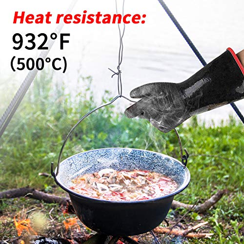 Rayocon BBQ Grill Gloves 932°F Heat Resistance Barbecue Grilling Gloves Smoker Kitchen Oven Mitts Cooking Gloves for Turkey Fryer/Smoking/Baking/Welding/Frying(14 INCH)