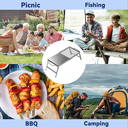 Skyflame Folding Campfire Grill, Portable Stainless Steel Camping Grill Grate and Camp Grill Griddle with Collapsible Legs for Versatile Outdoor Backpacking BBQ Over Fire Pit Cooking