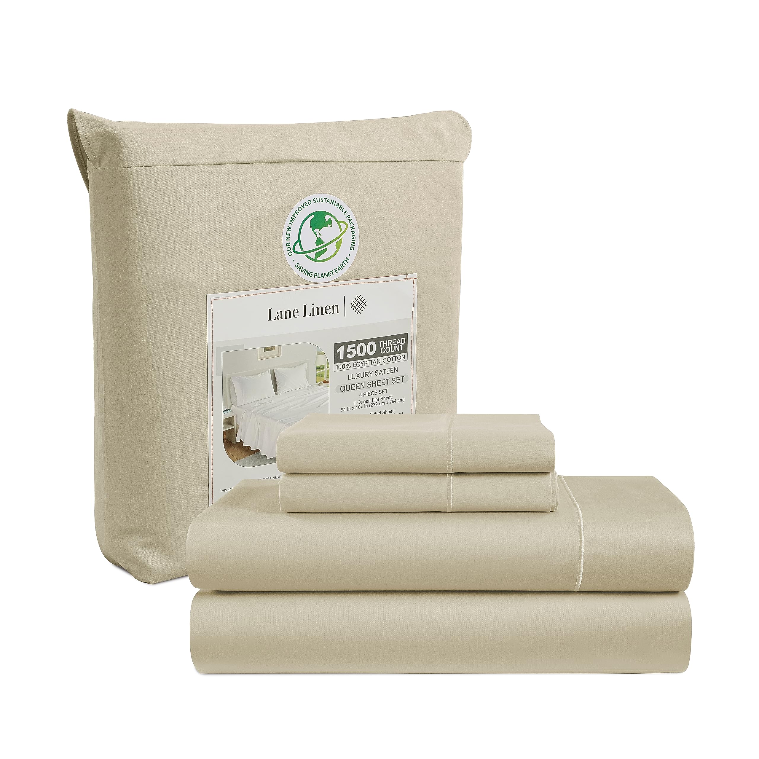 LANE LINEN 100% Egyptian Cotton Full Size Bed Sheets Set - 1500 Thread Count, 4 Pieces Set - Premium Sateen Weave Cotton Full Bed Sheets Set - 15" Deep Pocket Full Size Sheets Set - Linen