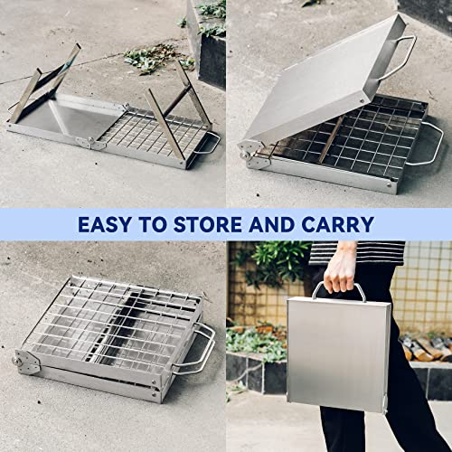Skyflame Folding Campfire Grill, Portable Stainless Steel Camping Grill Grate and Camp Grill Griddle with Collapsible Legs for Versatile Outdoor Backpacking BBQ Over Fire Pit Cooking