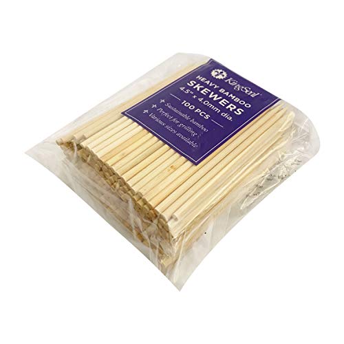 KingSeal Renewable Bamboo Heavy Duty Skewers, Sticks, 4.5 Inches x 3.8 mm Diameter, Retail Pack - 2 Bags of 100 Skewers (200 Count)