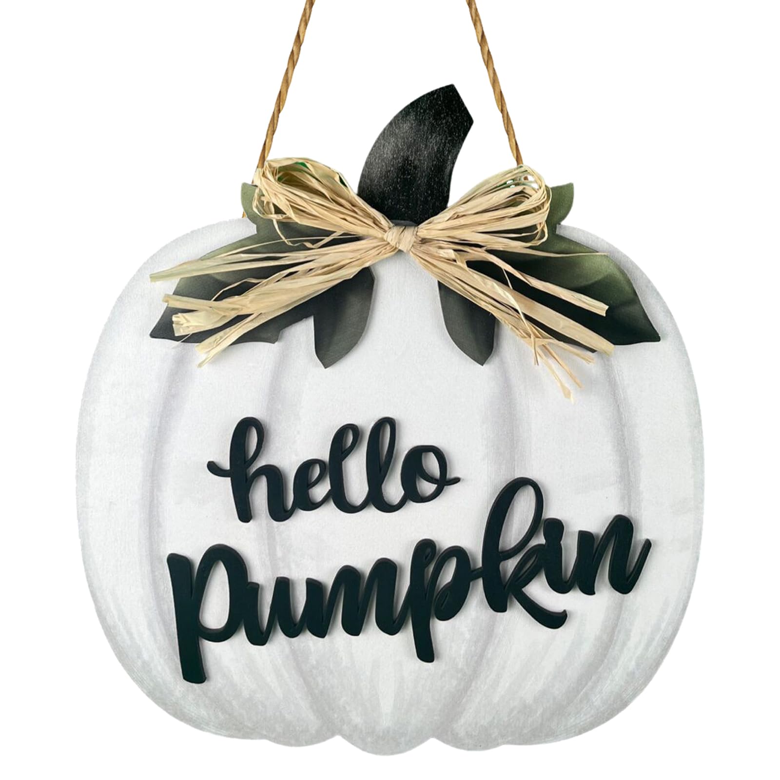 Fall Door Decor Thanksgiving Hello Pumpkin Door Sign Fall Door Wreath with Bow Fall Decorations for Home Wooden Autumn Wreath Pumpkin Wall Decor Fall Porch Decor for Fall Farmhouse Indoor Decor White