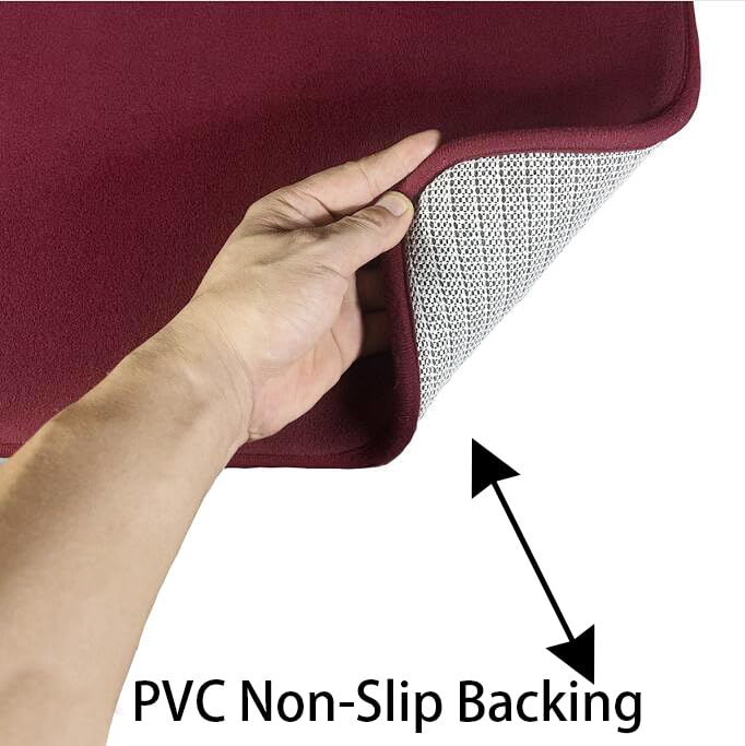 Madeals Memory Foam Bathroom Mat Set 4 Piece with Toilet Lid Cover and Rug Set Combo, Bath Mat Set 3 Piece and U-Shaped Toilet Floor Rug Burgundy