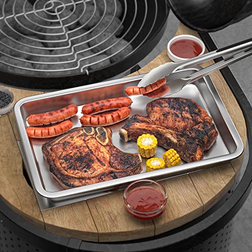 Food Prep BBQ Tray, 4-piece Grill Prep Trays Include a Silicone Marinade Container for Marinating Meat & a Stainless Steel Serving Platter for all your Grilled Barbecue, Heavy Duty & Easy Clean, Grilling Gifts for Men