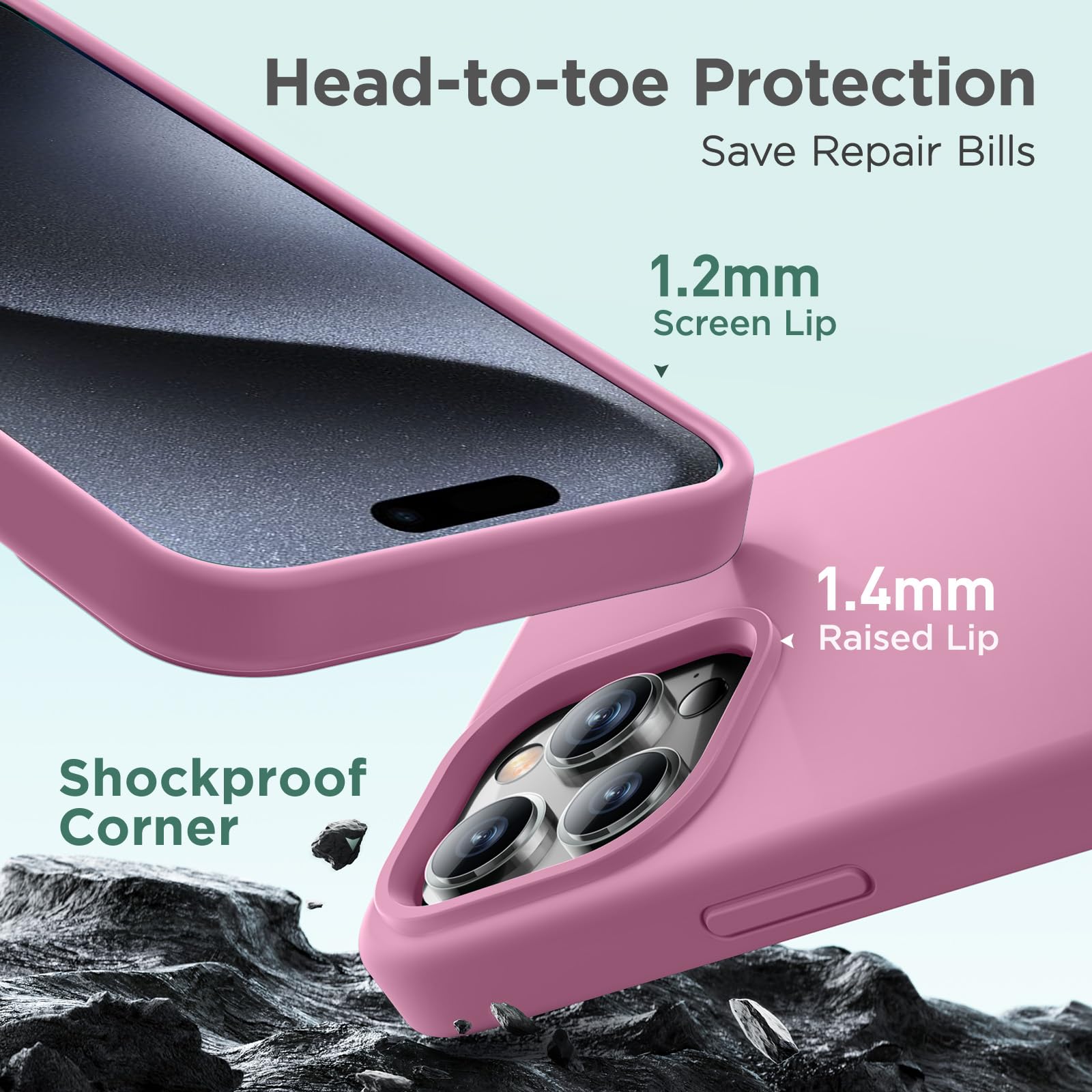 Cordking Designed for iPhone 15 Pro Max Case, Silicone Ultra Slim Shockproof Phone Case with [Soft Anti-Scratch Microfiber Lining], 6.7 inch, Lilac Purple
