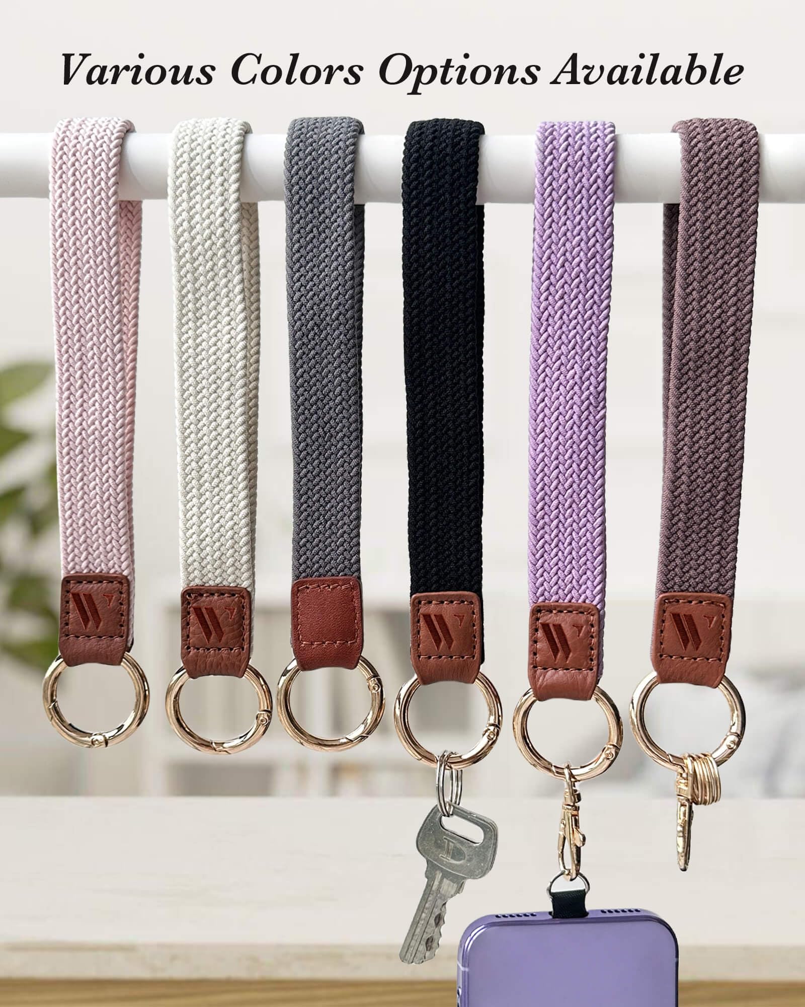 WEESMILE Key Chain, Stretchy Keychain Wristlet, Cute Wrist Lanyard Strap for Car Keys with D Ring for Women Men (Starlight)