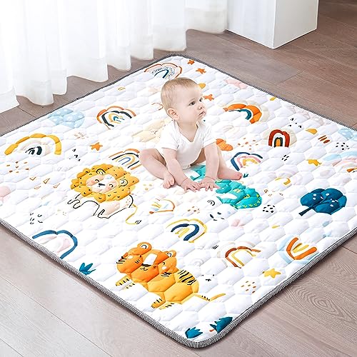 Entserk Portable Baby Play Mat 43" X 43,One-Piece Washable Crawling Mat,Non-Slip Foldable Playpen Mat for Kids,Baby Playmat Floor Mat for Infants, Babies, Toddlers, Forest Party