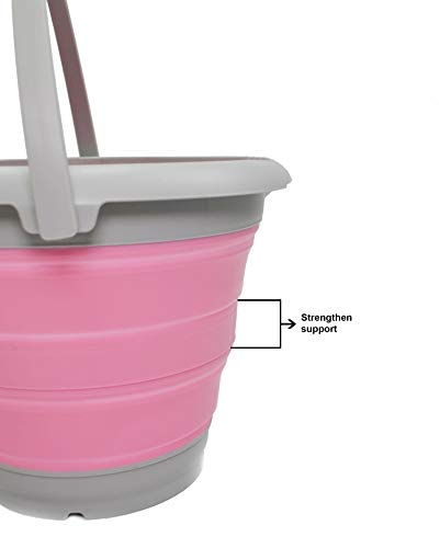 SAMMART 5L / 1.32 Gallon Collapsible Plastic Bucket - Foldable Round Tub - Portable Fishing Water Pail - Space Saving Outdoor Waterpot (5L Round, Grey/Pink)
