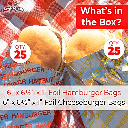 Retro, Grease Proof Burger Wrappers Combo 50Pk. Insulated, Pro Quality Bulk Hamburger and Cheeseburger Bags are BPA Free. Large, Allergen Friendly BBQ Foil Paper Great Cooking Supply For Themed Party