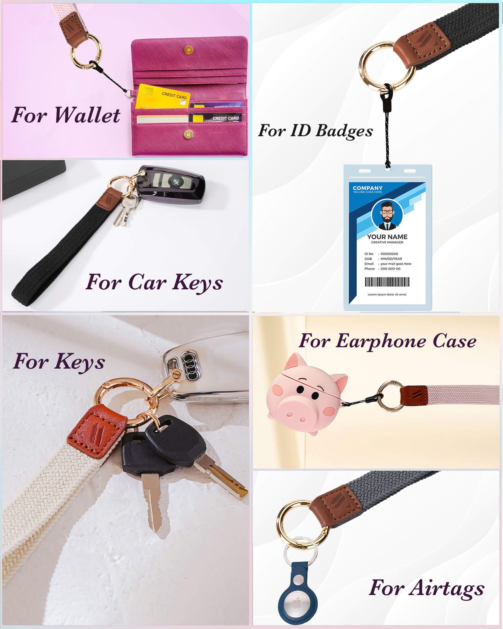 WEESMILE Key Chain, Stretchy Keychain Wristlet, Cute Wrist Lanyard Strap for Car Keys with D Ring for Women Men (Starlight)