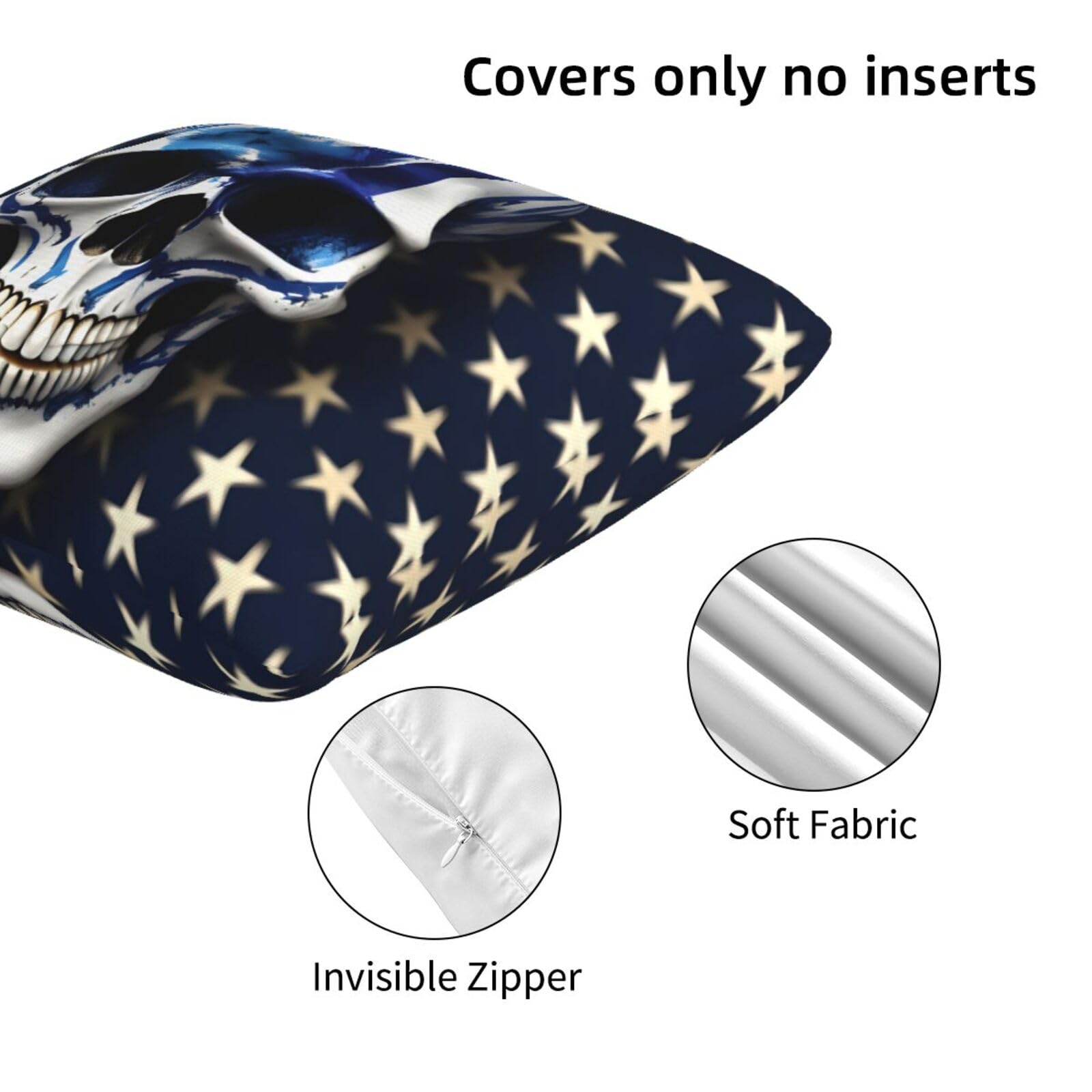 Blue Stripe Stars Skull Square Throw Pillow Covers - Set of 2 Pillow Covers Home Decor for Couch,Bed,Sofa,Bedroom,Car
