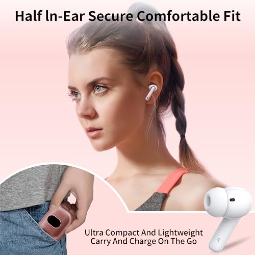 HISOOS Wireless Earbuds Bluetooth Headphones LED Power Display Earphones ANC Ear Buds with Charging Case Bluetooth 5.3 Hi-Fi Stereo for iPhone/Android,Valentine's Day Birthday Gifts (Rose Gold)